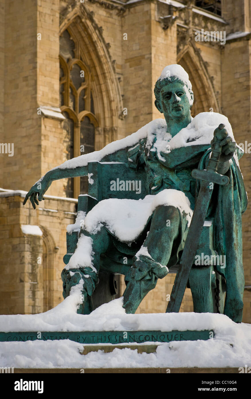 Snow covered statue of Constantine outside York Minster Stock Photo - Alamy