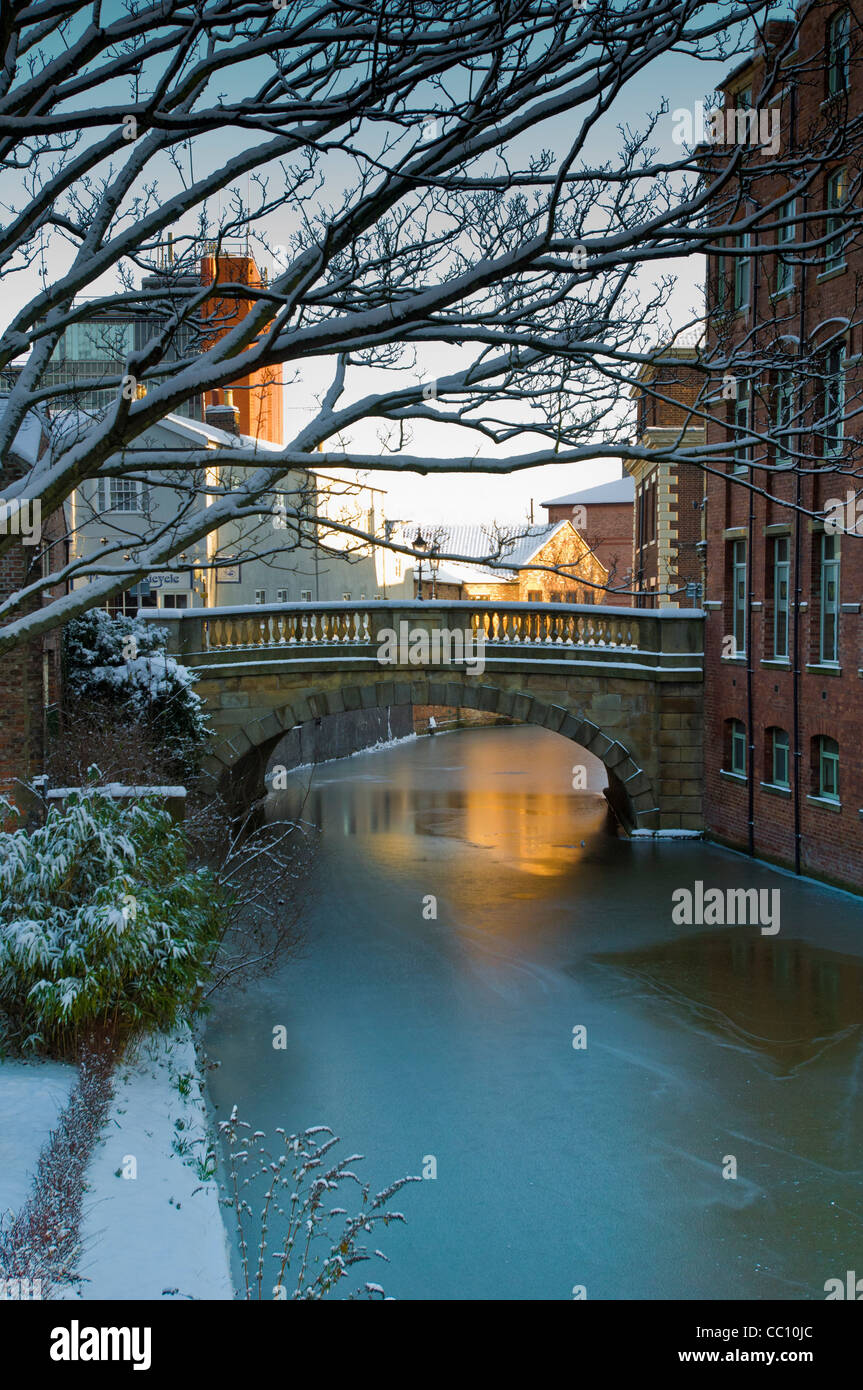 Foss bridge over a frozen river Foss in Fossgate, seen from Piccadilly ...
