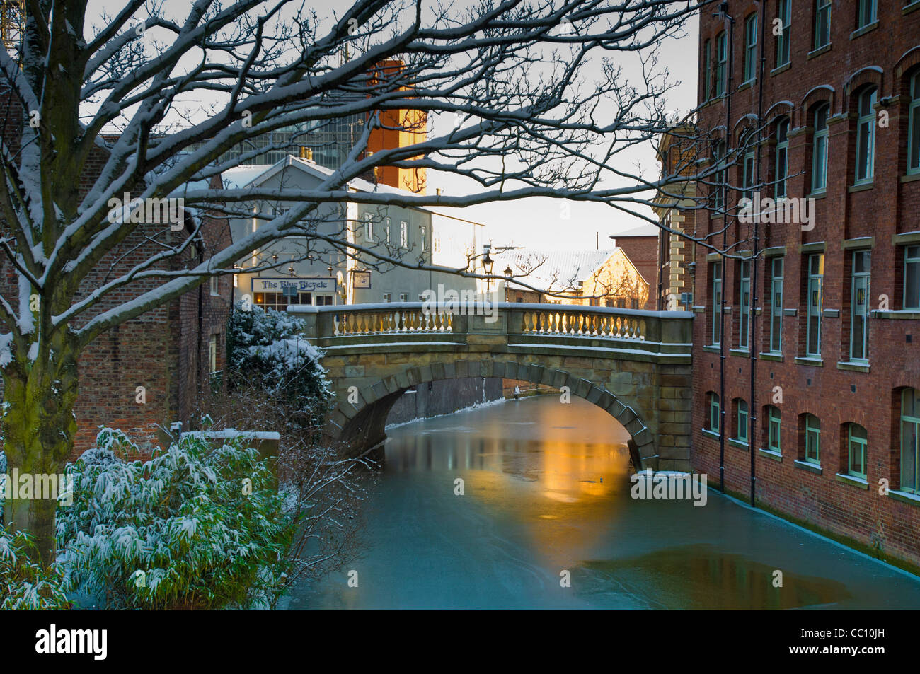 Foss bridge over a frozen river Foss in Fossgate, seen from Piccadilly ...