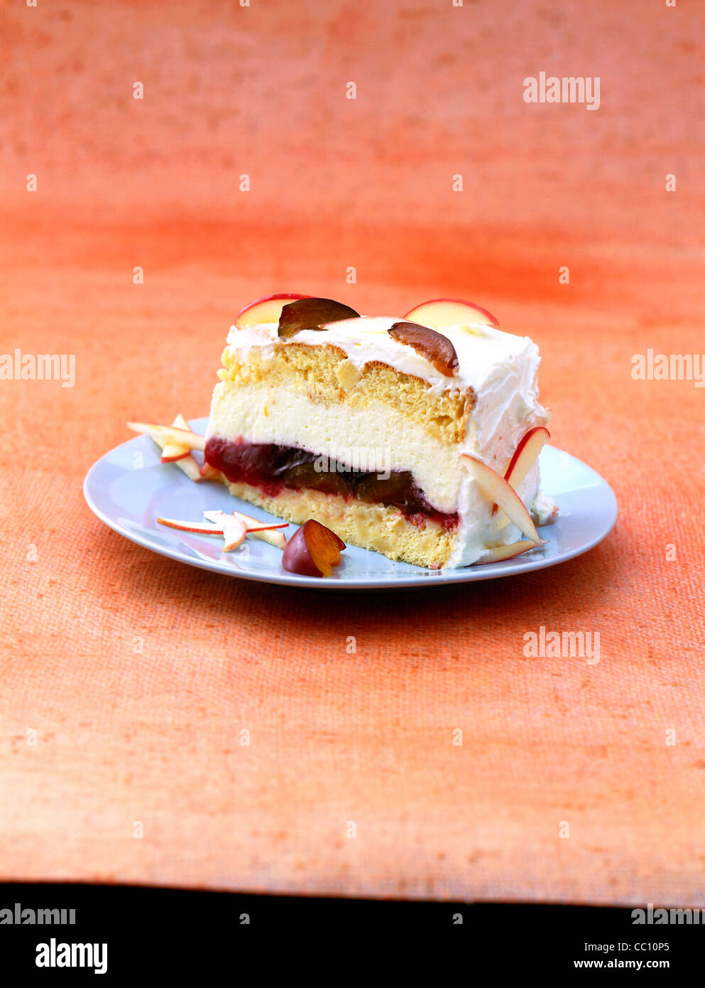 Apple sponge cake with damson - filling - piece of cake Stock Photo - Alamy