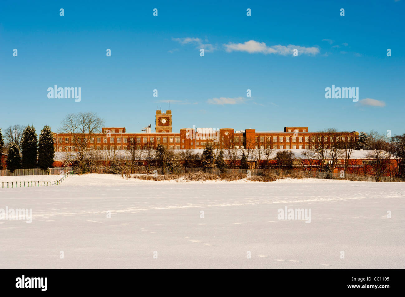The Chocolate Works, formally Terrys of York factory, in the snow Stock ...