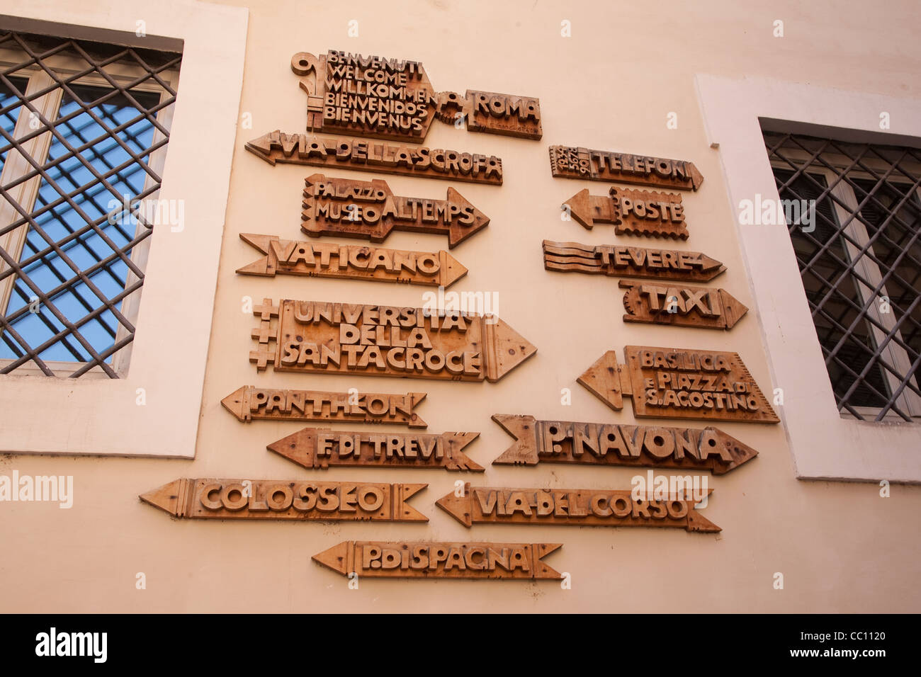 Wooden Landmark Signposts in Rome, Italy Stock Photo - Alamy