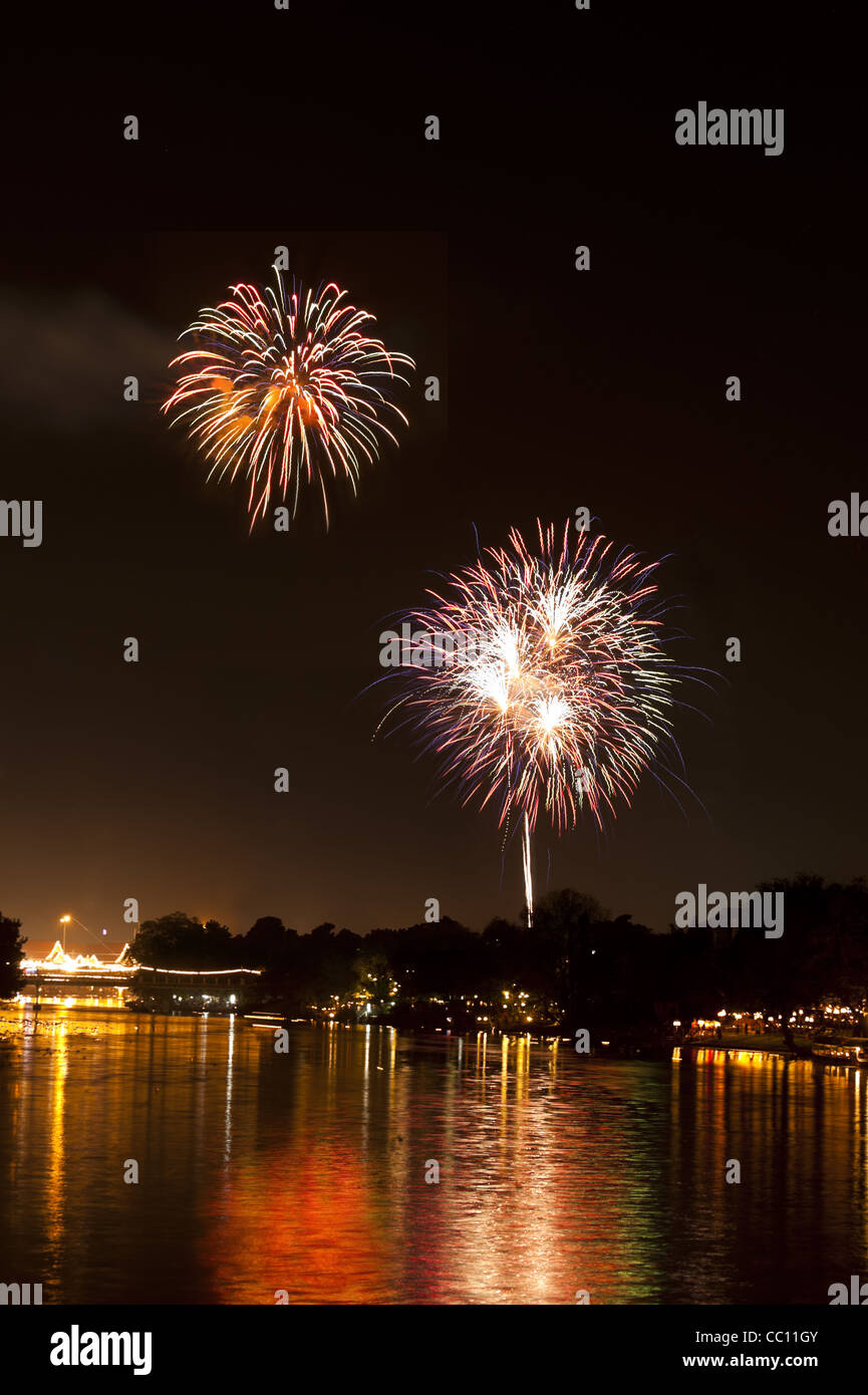 Fireworks Over a river nice reflection Stock Photo - Alamy