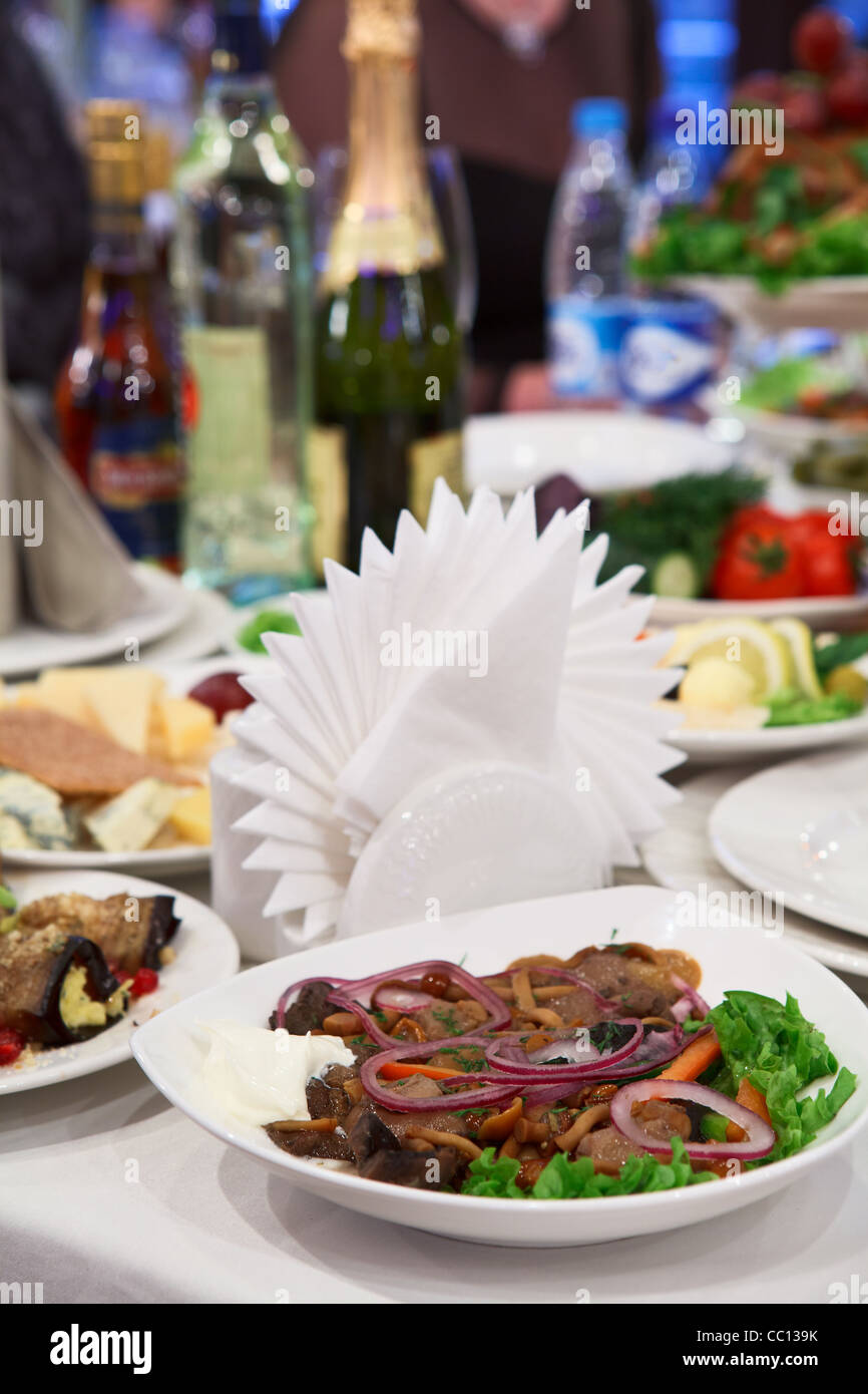 Beautiful dinner table with gourmet food in Russian cuisine Stock Photo ...