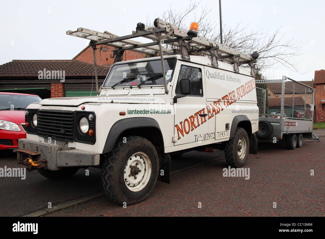 North East Tree Surgery land rover and trailer Stock Photo - Alamy