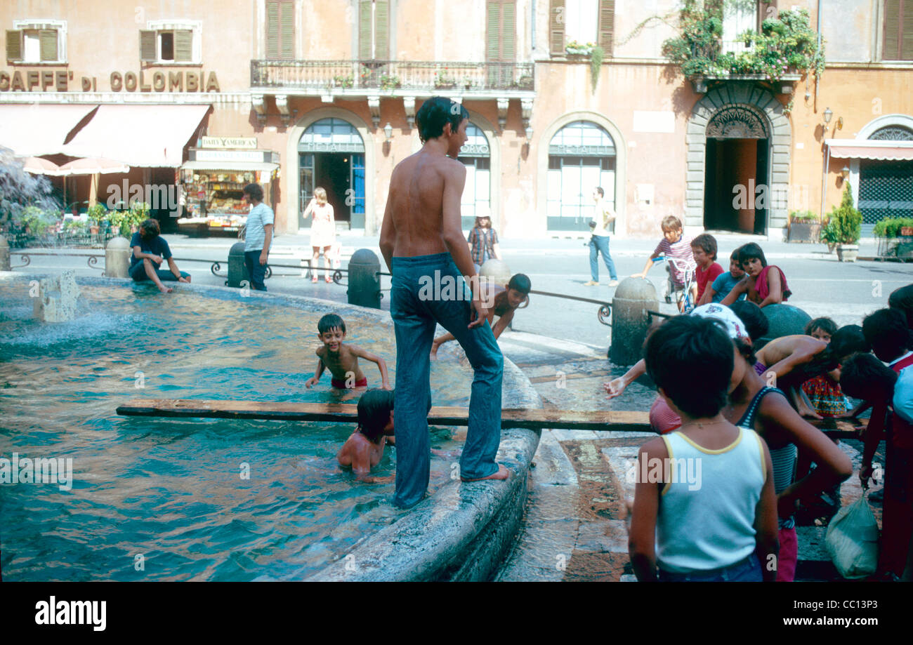 Young boys swim in an historic fountain -Piazza Navona - Rome - Italy ...