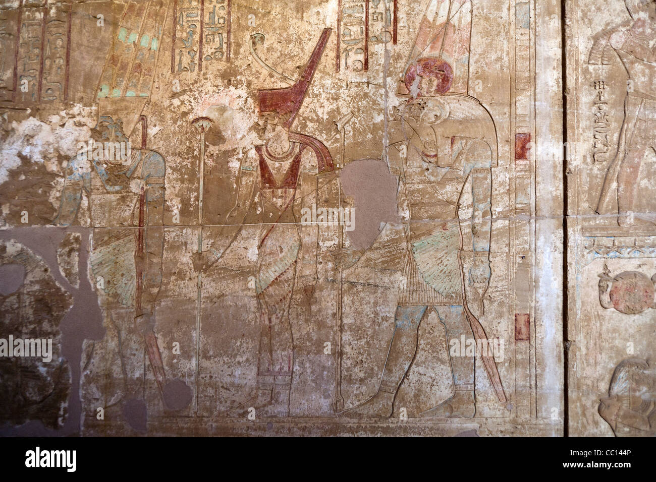 Close up of reliefs at the Hibis Temple, the ancient capital of Kharga ...