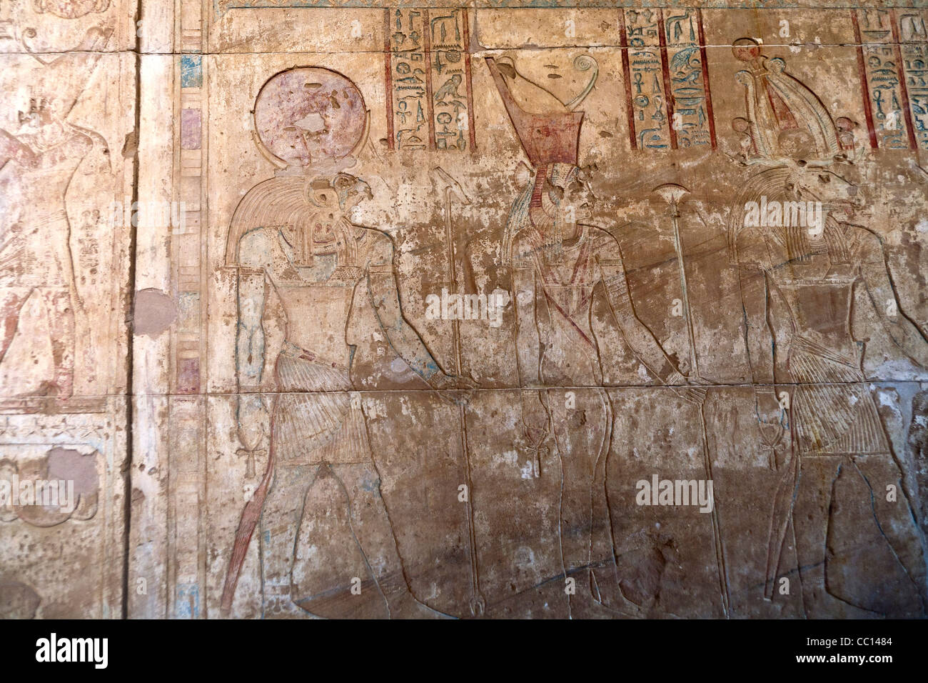 Close up of reliefs at the Hibis Temple, the ancient capital of Kharga ...