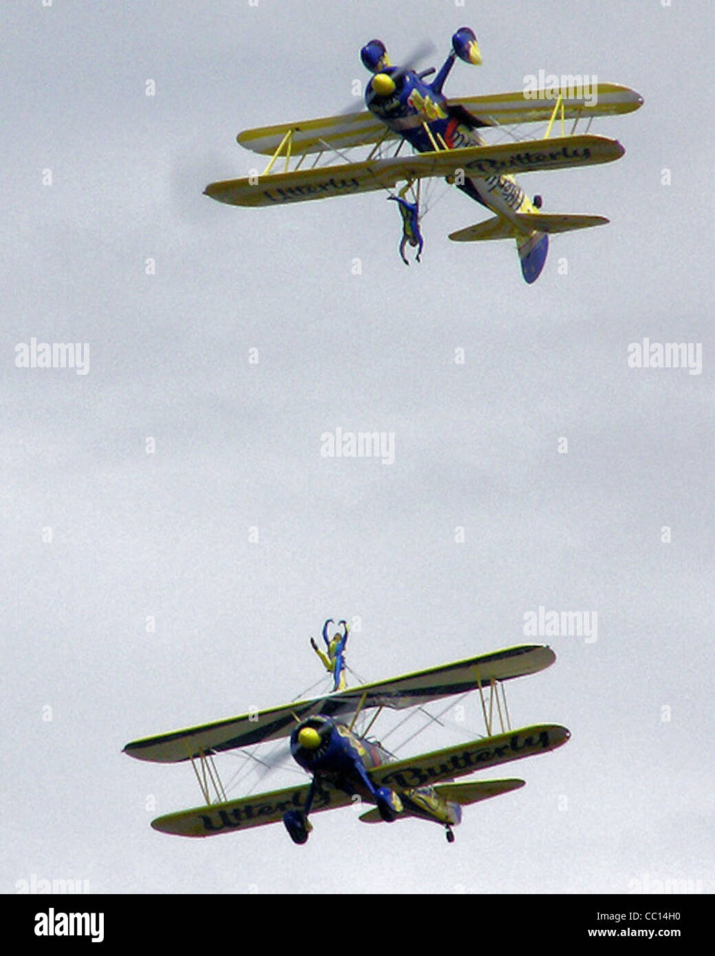 The Utterly Butterly wing-walking display team at an air show at Kemble ...