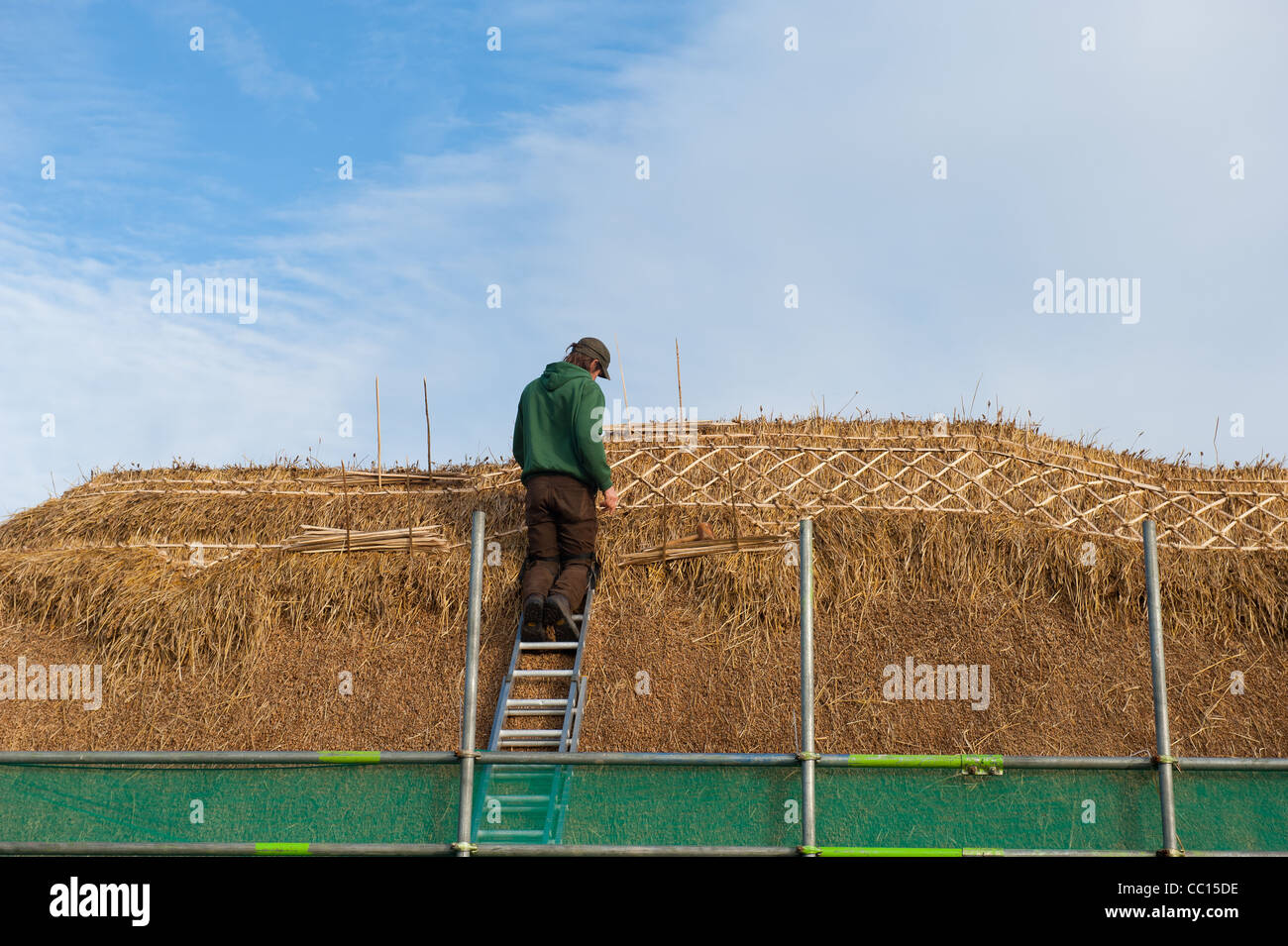 Thatcher at work putting a new roof on property Stock Photo - Alamy