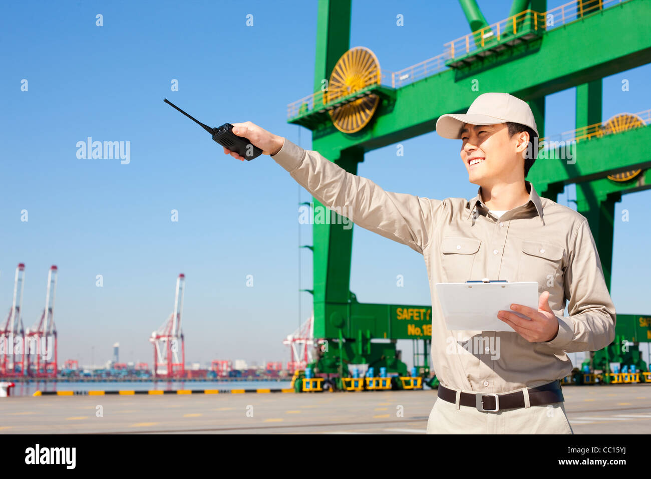 Standing pointing communication uniform authority hi-res stock ...