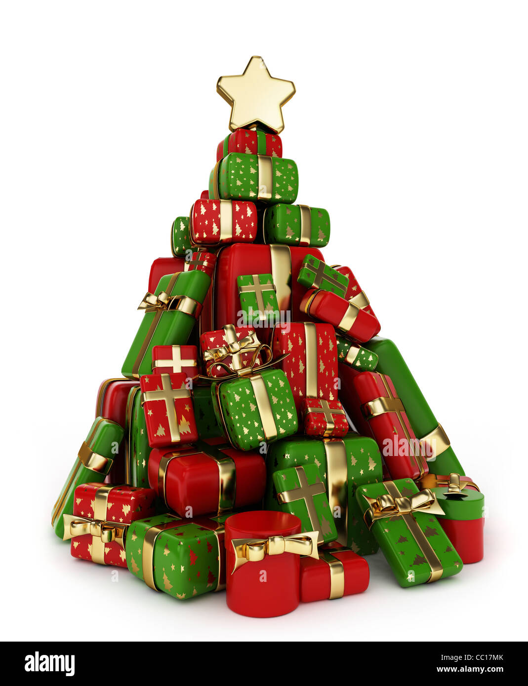 3D Illustration of a Pile of Gifts Shaped Like a Christmas Tree Stock ...