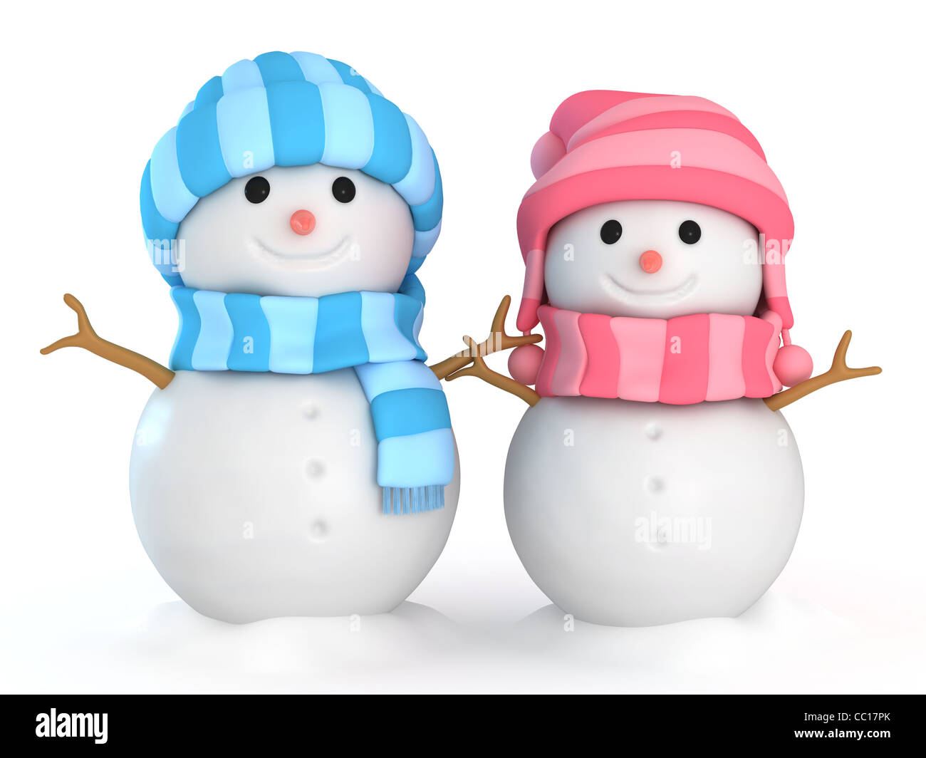 3D Illustration of Happy Male and Female Snowmen Stock Photo - Alamy