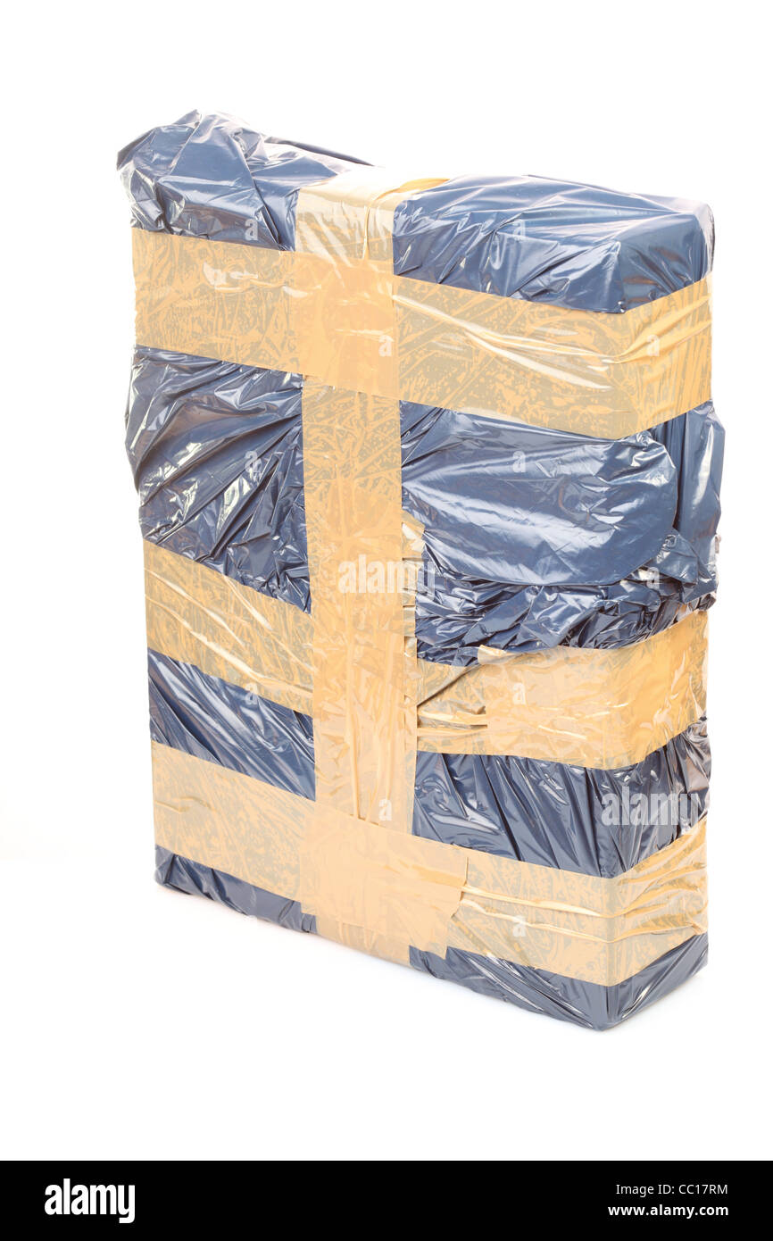 Side of Cardboard Box with Tape isolated on white, Secure package Stock ...