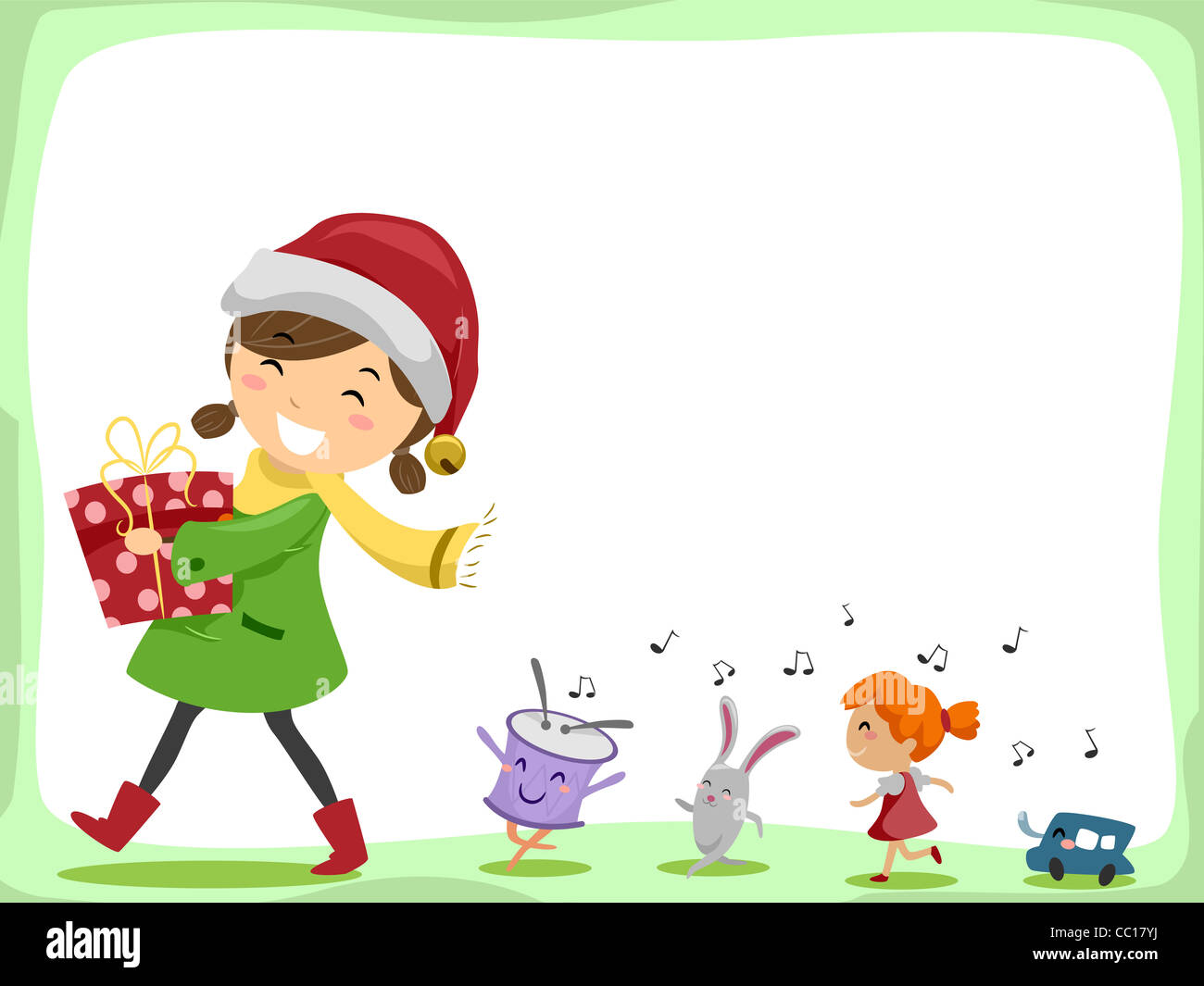 Illustration of Toys Happily Following a Girl Stock Photo - Alamy