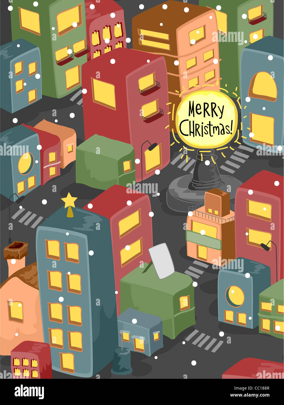 Illustration of a Cityscape with a Christmas Theme Stock Photo - Alamy