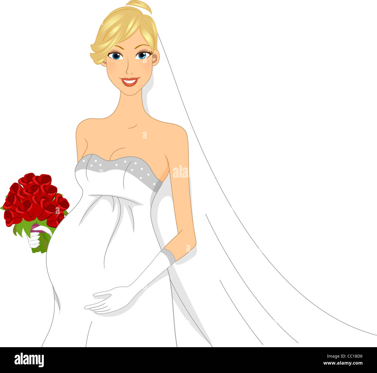 Illustration of a Pregnant Bride Dressed in a Wedding Gown Stock Photo ...
