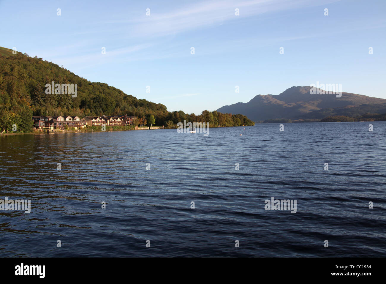 Village of Luss, Scotland. Loch Lomond with the Lodge on the Loch Hotel ...