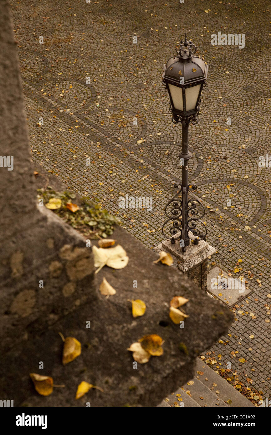 Vertical Autumn photo from above of a traditional iron lamp post on a ...