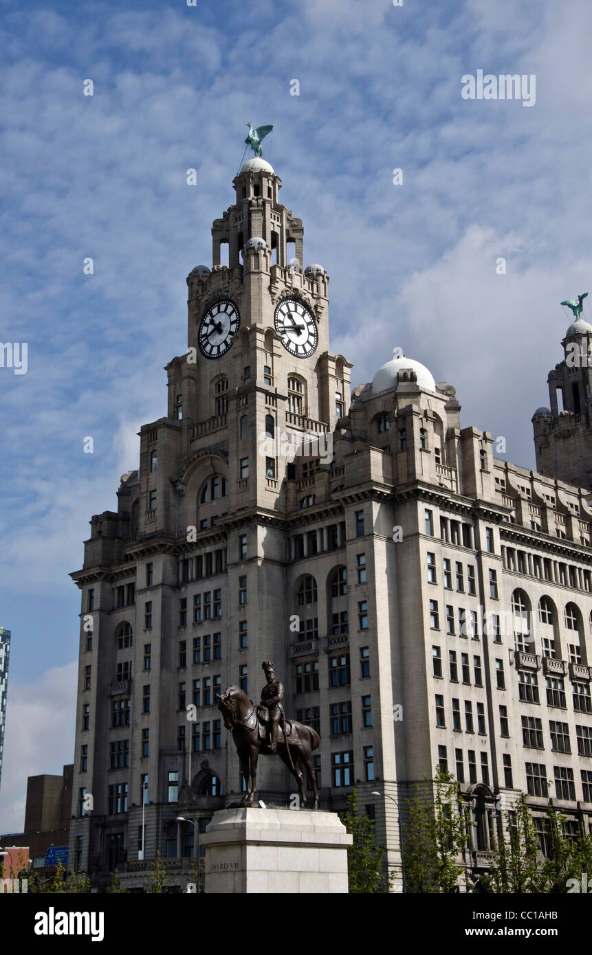 Statue of King Edward VII in fornt of the Liver Building in Liverpool ...