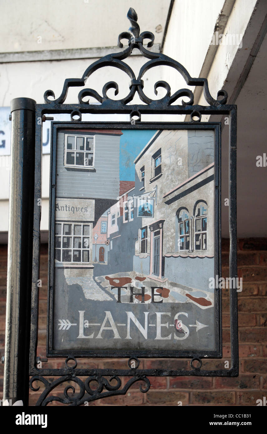 Sign on North Street indicating the entrance to The Lanes, Brighton ...