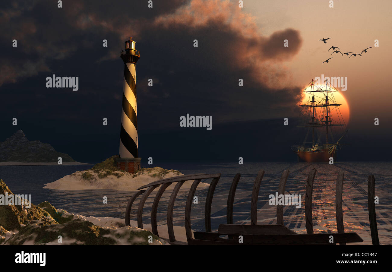 Lighthouse storm ship hi-res stock photography and images - Alamy