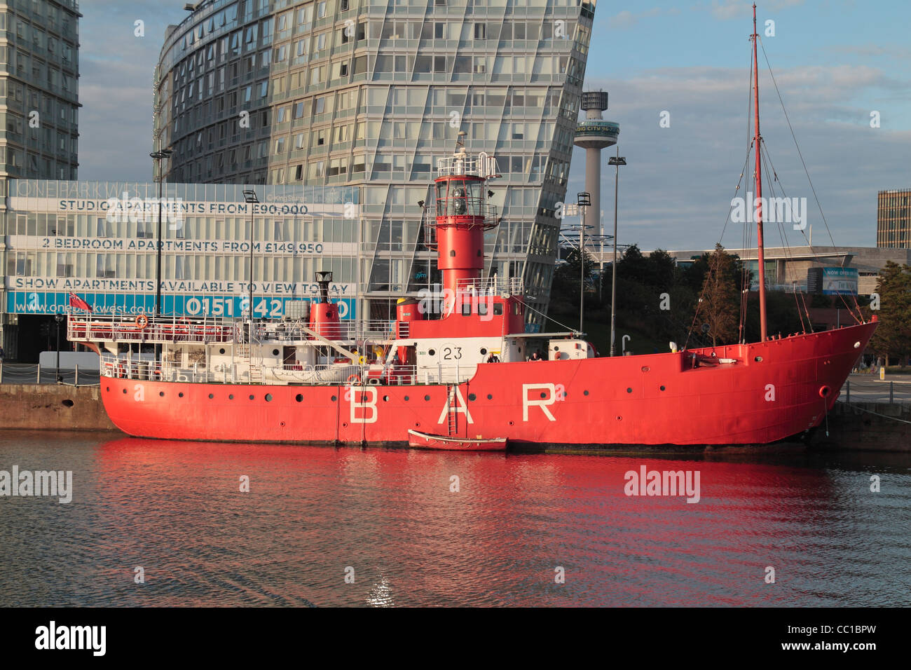 The Mersey Bar lighthouse ship moored in Salt Dock, Albert Docks ...