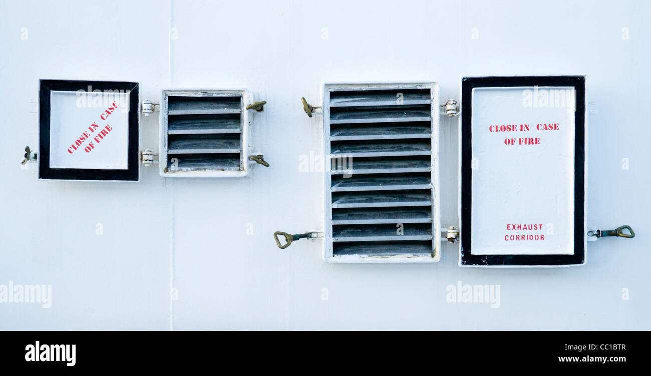 Air intakes on the deck of the cruise ship MS Boudicca with hatches to ...
