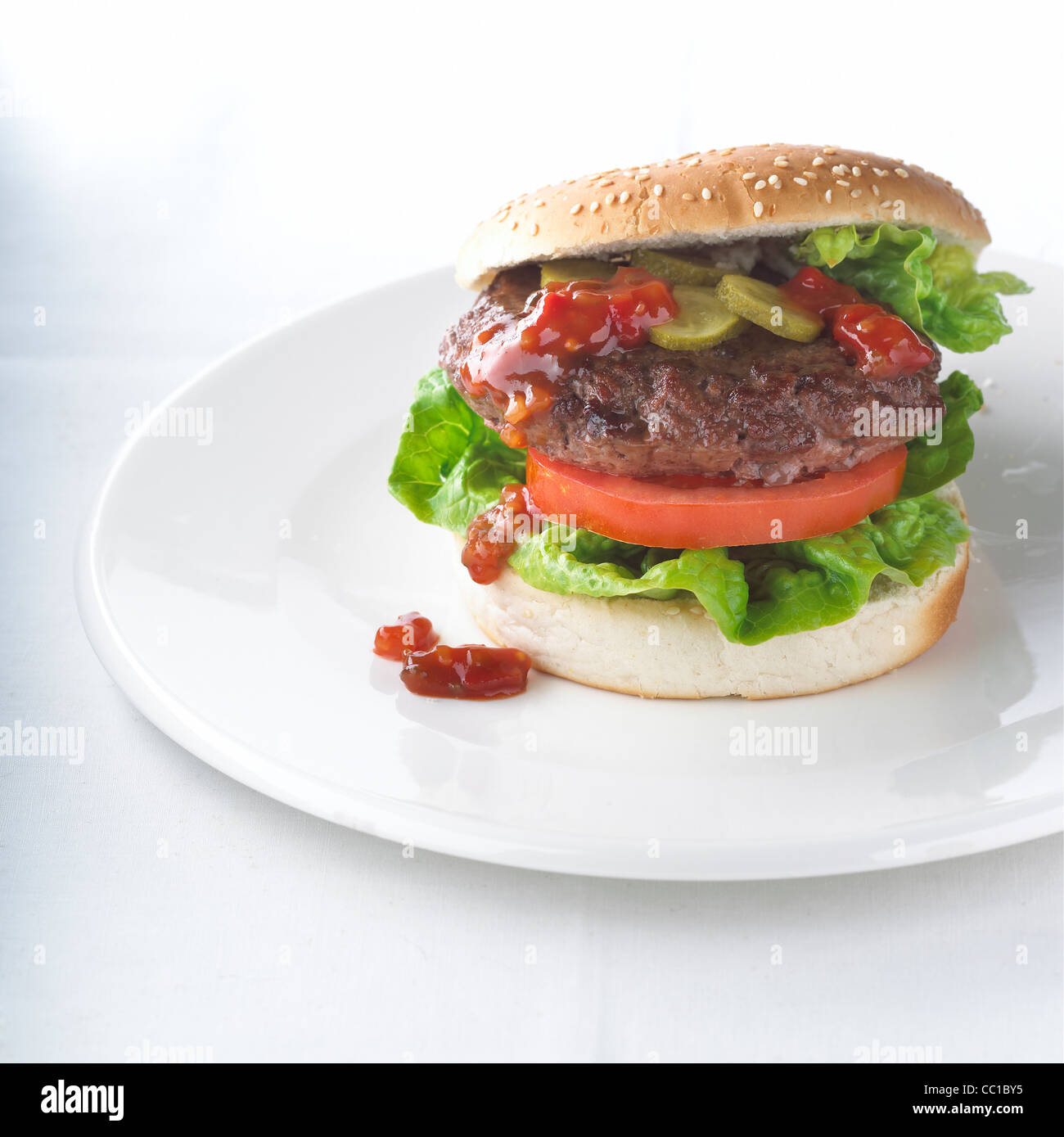 beef burger in bun Stock Photo - Alamy