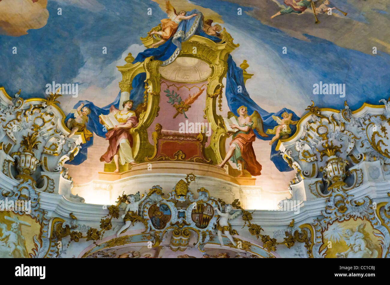 World heritage wall and ceiling frescoes of wieskirche church in ...