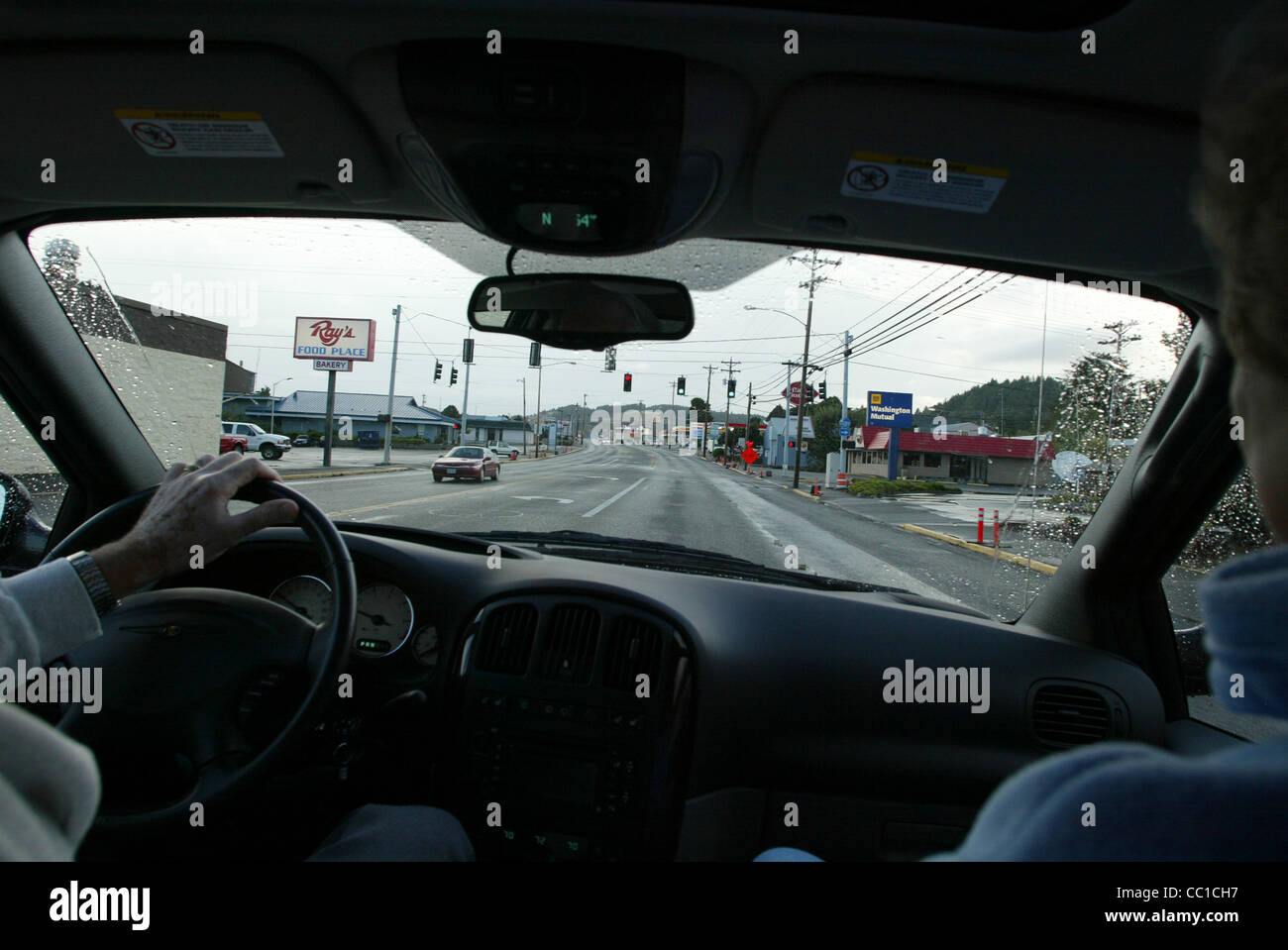 A drivers view from inside a car driving along Highway 101 in Oregon ...