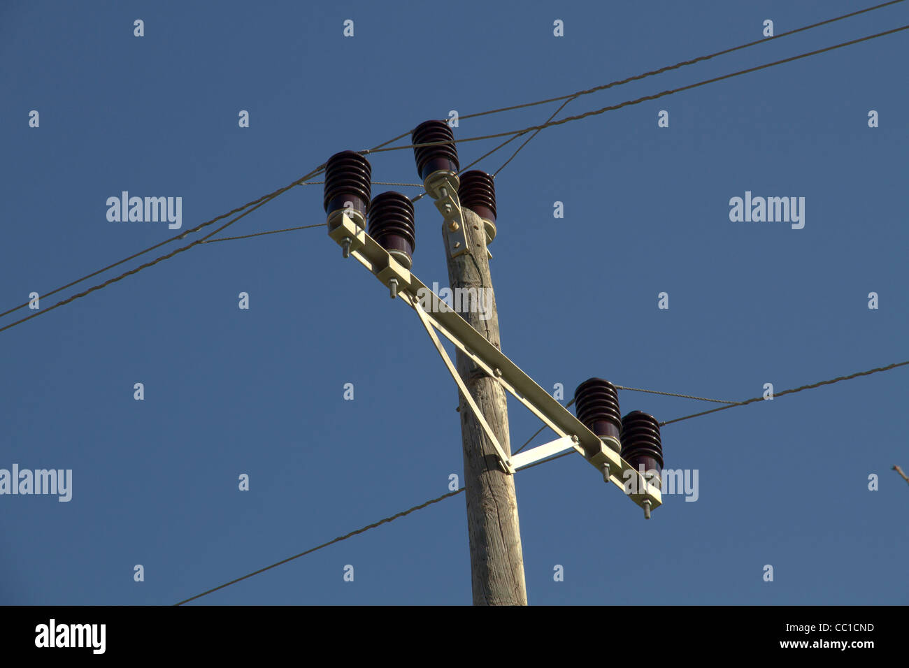 power line Electric connection with glass insulators Stock Photo - Alamy