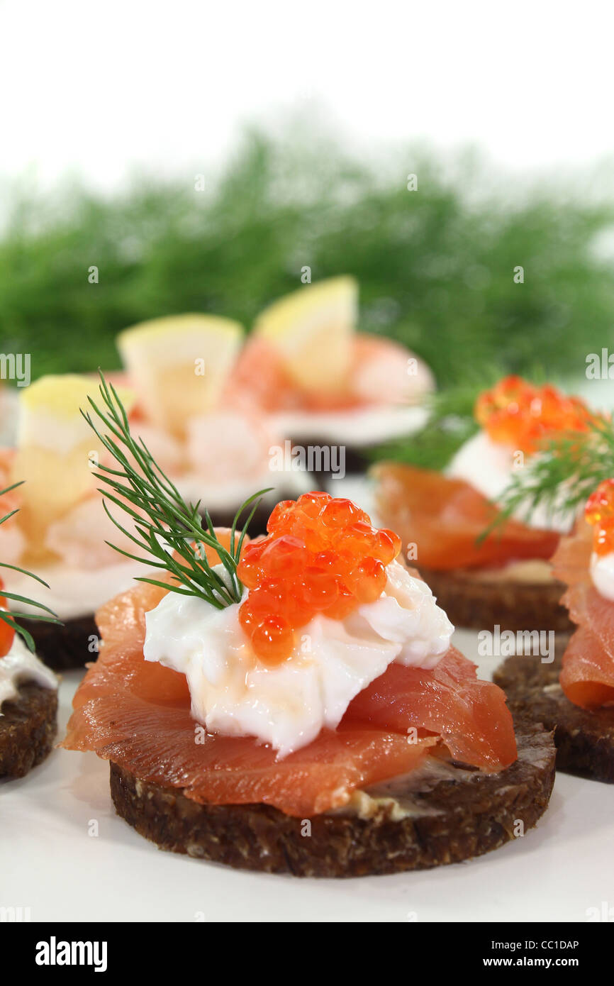 different canapes on a white background Stock Photo - Alamy