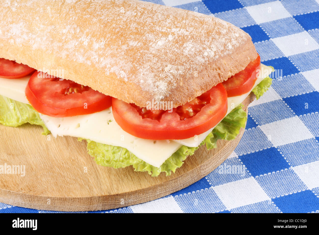 Italian panino (sandwich) with freshly baked ciabatta bread, lettuce ...