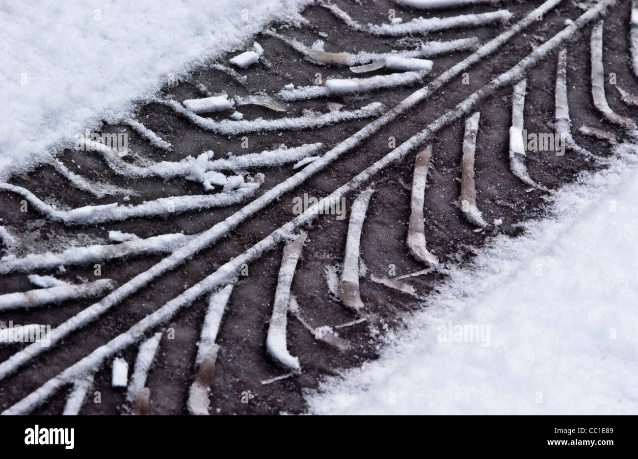 Closeup of a tyre track in snow Stock Photo - Alamy
