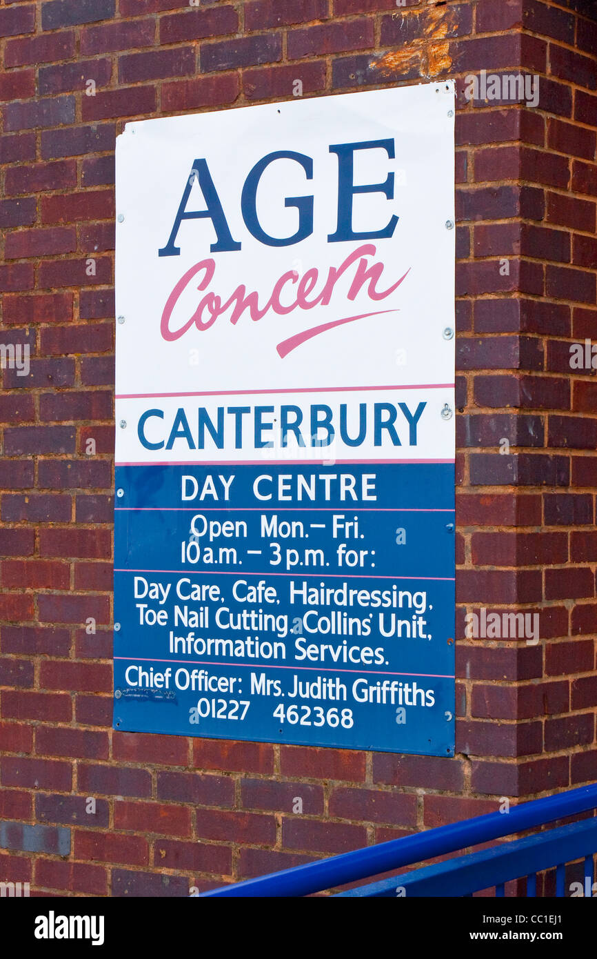 Age Concern Canterbury Day Centre sign Stock Photo - Alamy