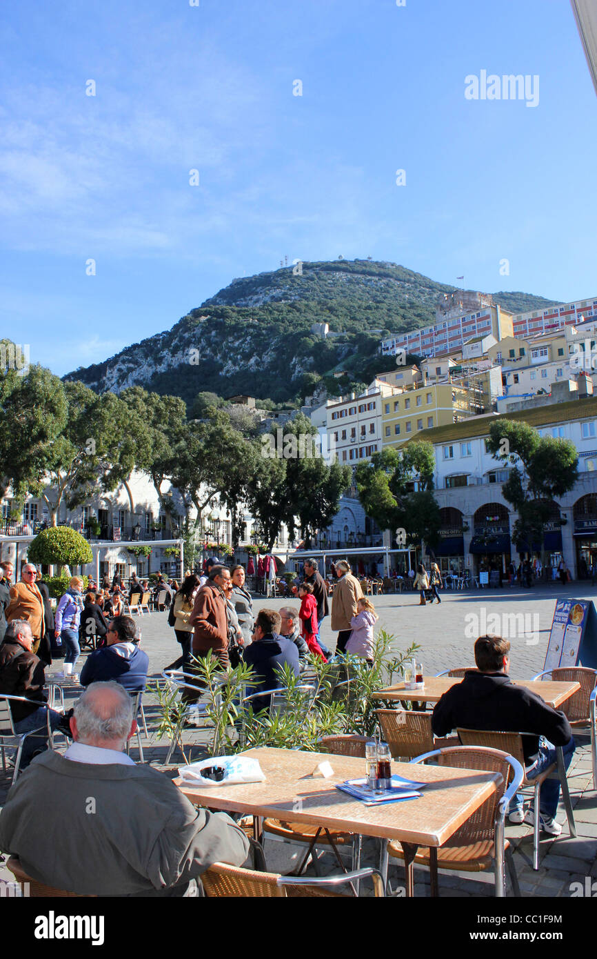 Shops and cafes are an attraction for tourists in downtown Gibraltar ...