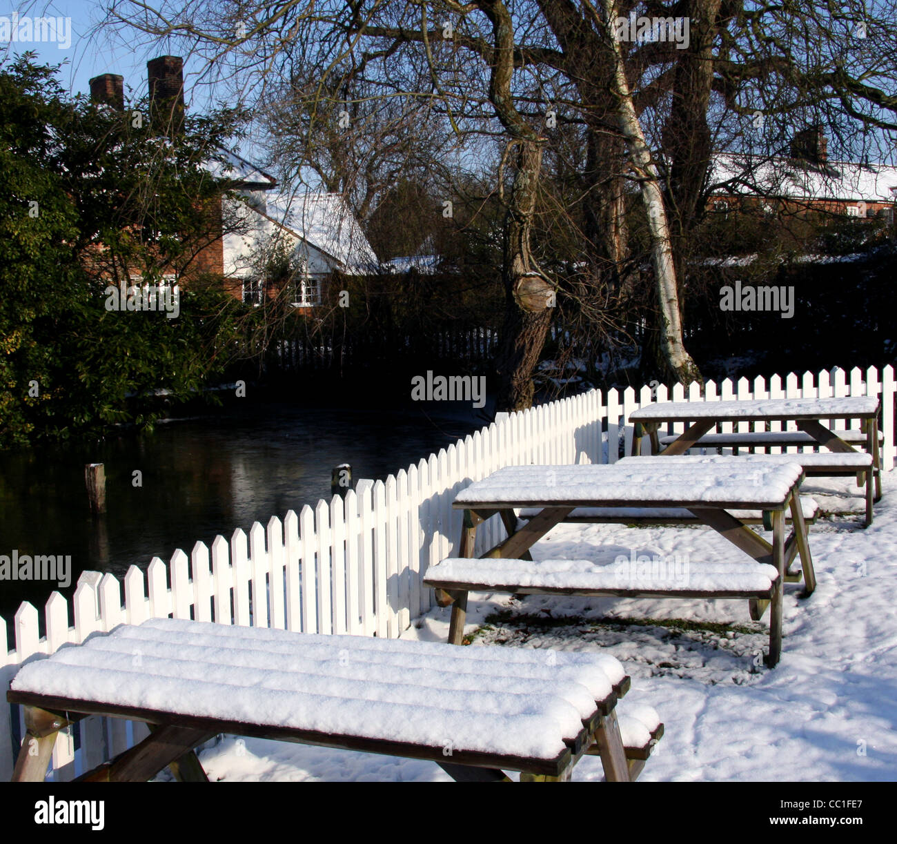 Snow -covered Tables Stock Photo - Alamy