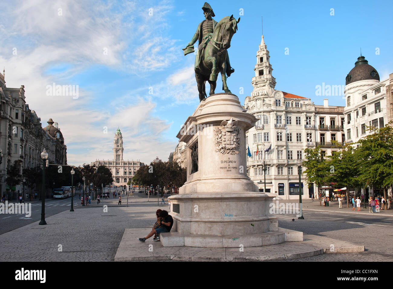 Aliados avenue, Dom Pedro IV Statue and City Hall, Porto, Portugal ...