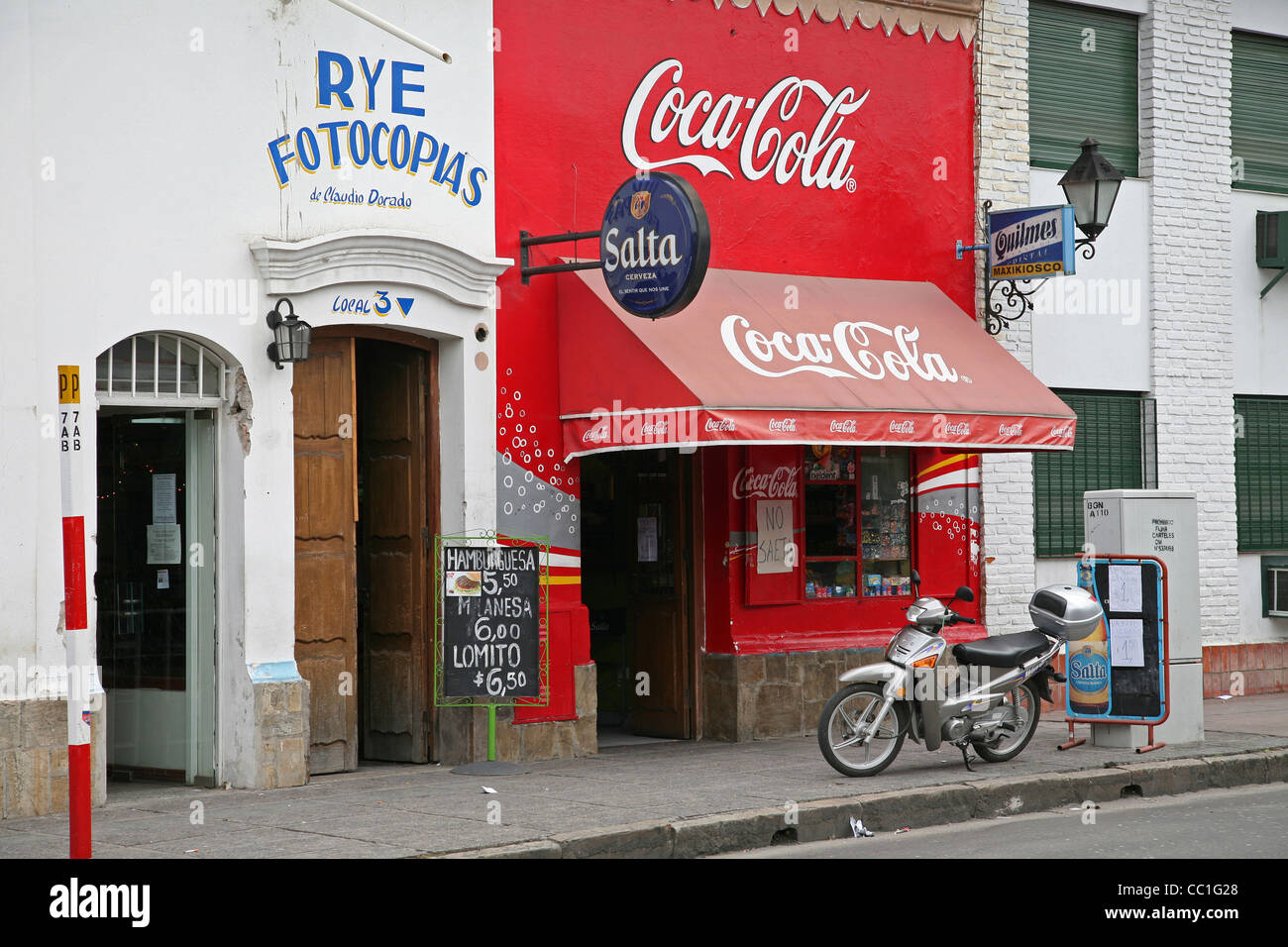 Shop with Coca Cola advertisement on façade in the town Salta ...