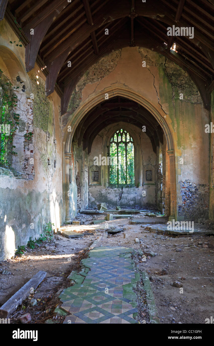 The interior of the chancel and nave of the disused Church of Saint ...