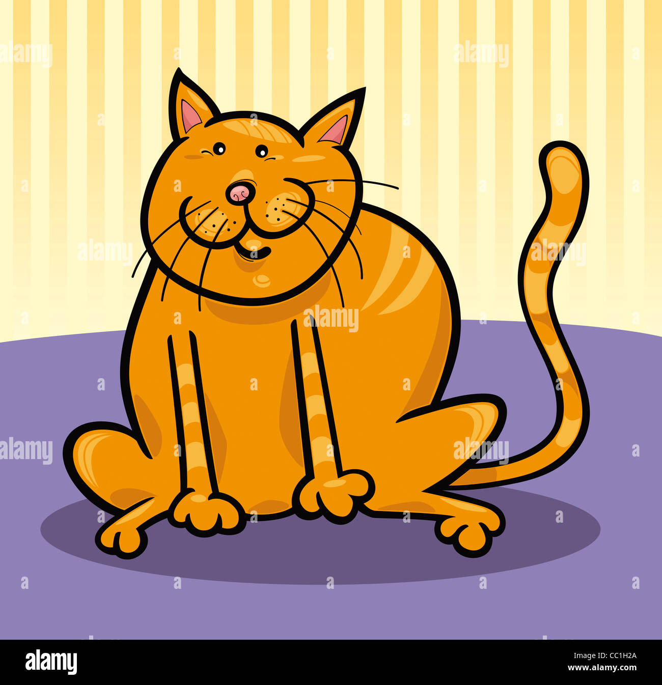 cartoon illustration of funny yellow cat sitting on the floor Stock ...