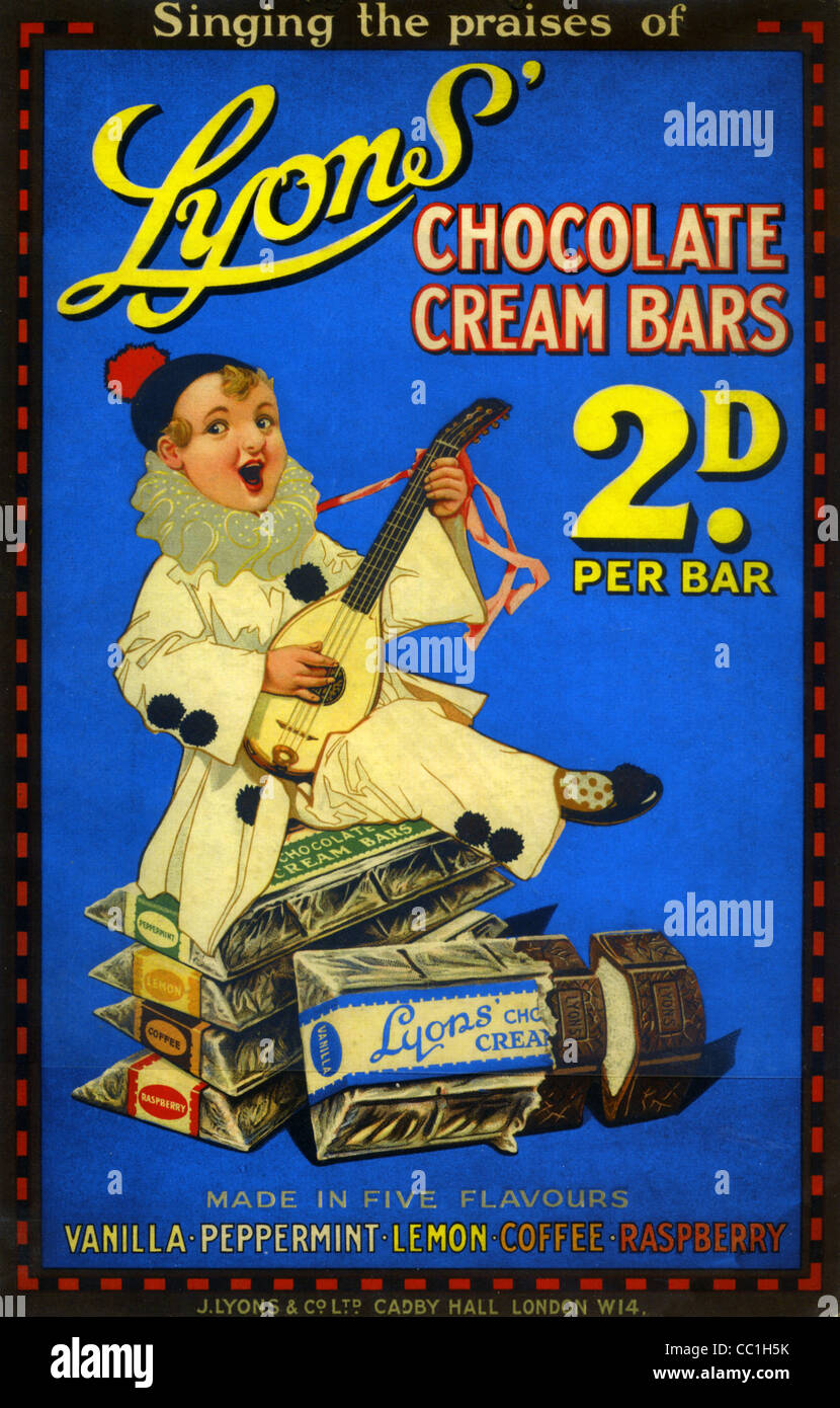 LYONS' CHICOLATE CREAM BARS advert about 1920 Stock Photo - Alamy