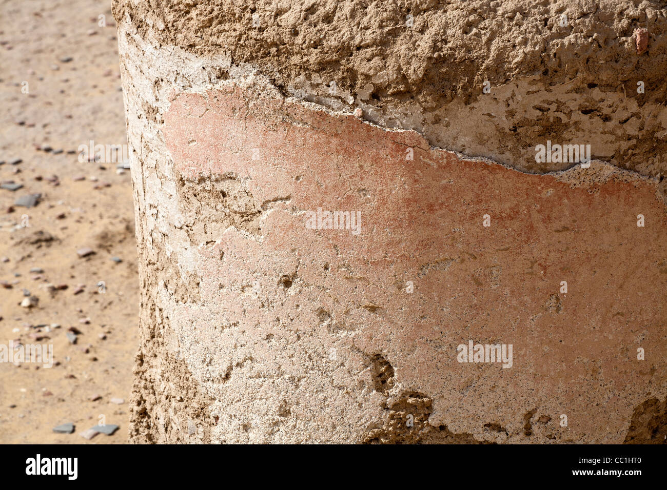 Remnants of coloured plaster on a pillar at the Roman Temple of Deir el ...
