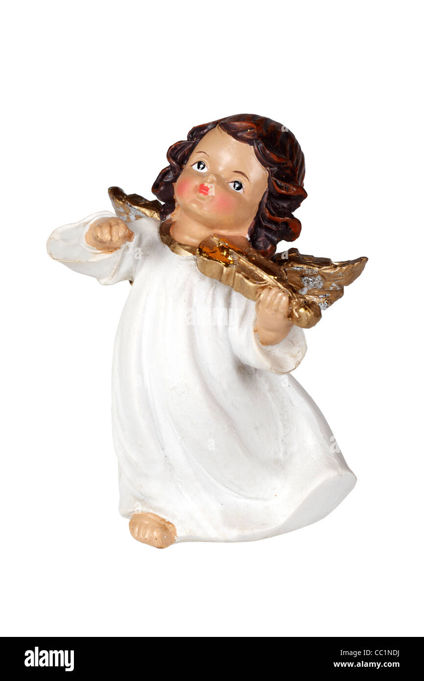 Christmas angel figurine as musicians on white background with clipping ...
