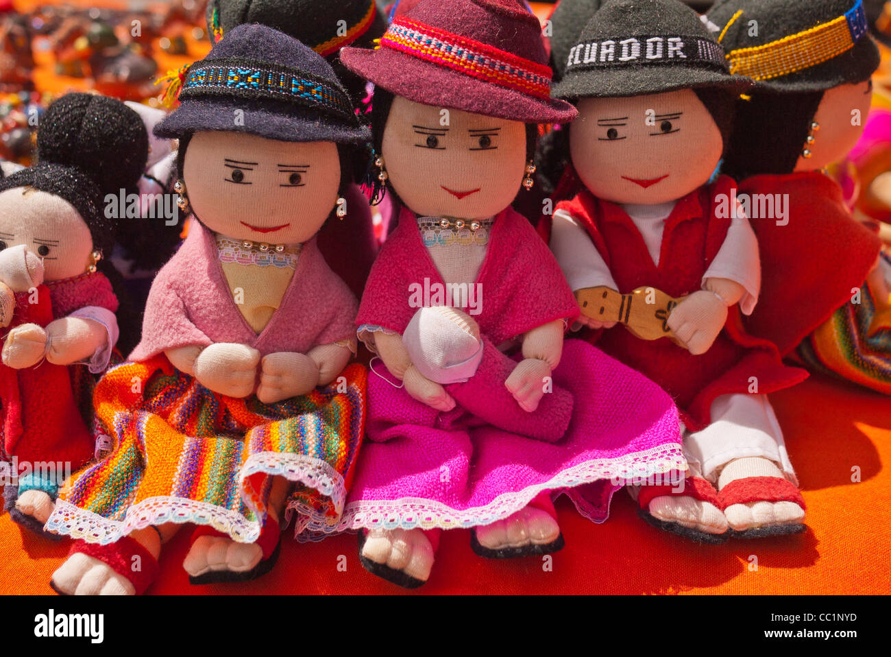 Ecuadorian dolls are displayed for sale in the traditional dress of the ...