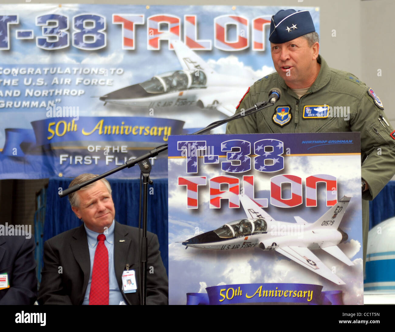 Speaks at the northrop grumman facility in el segundo hi-res stock ...