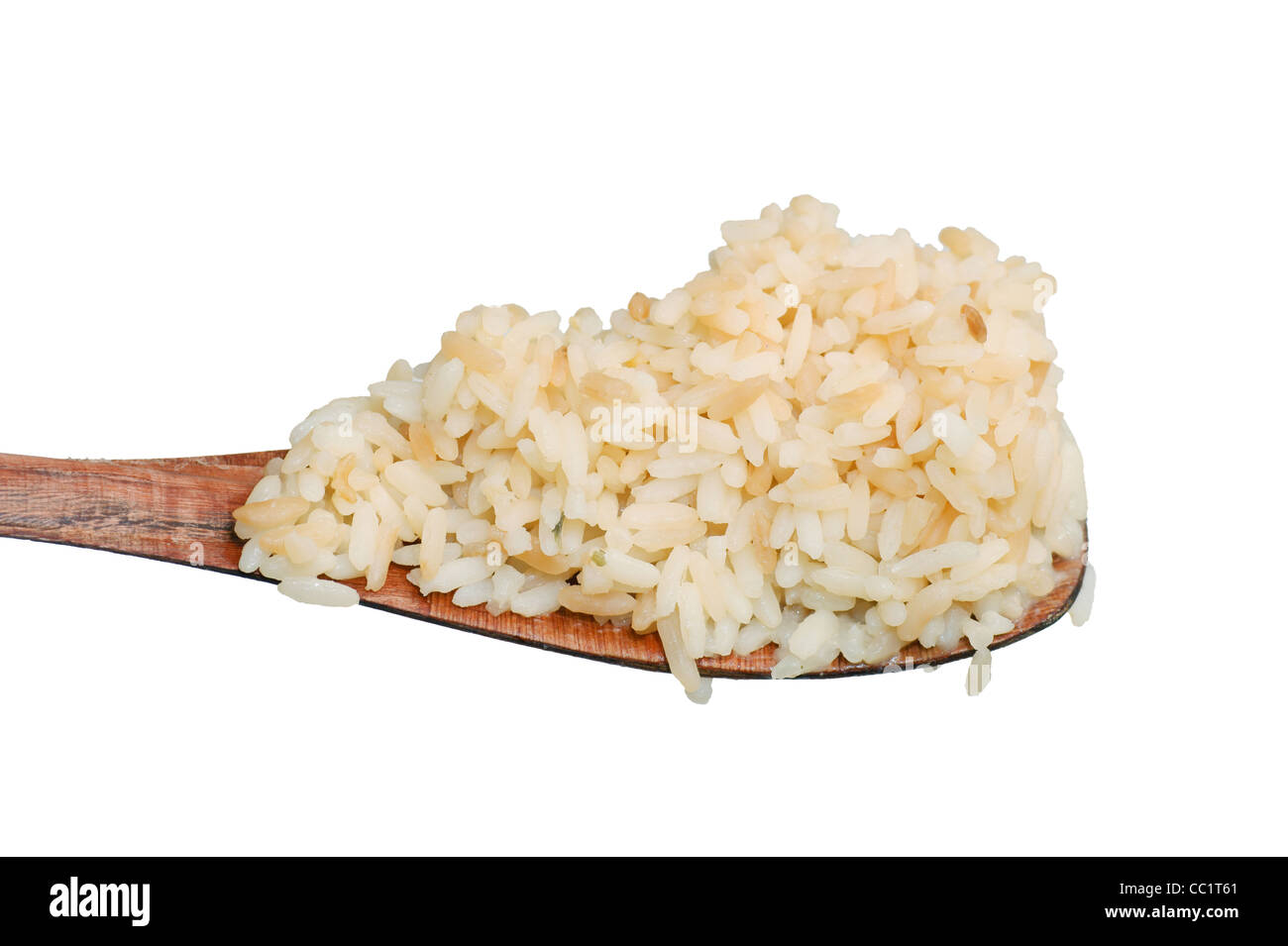 rice on wood spoon, white background Stock Photo - Alamy