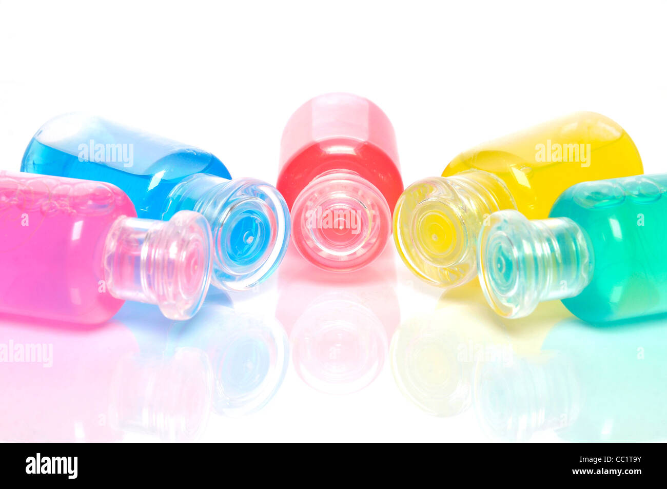 Colors in tiny bottles on white background Stock Photo - Alamy