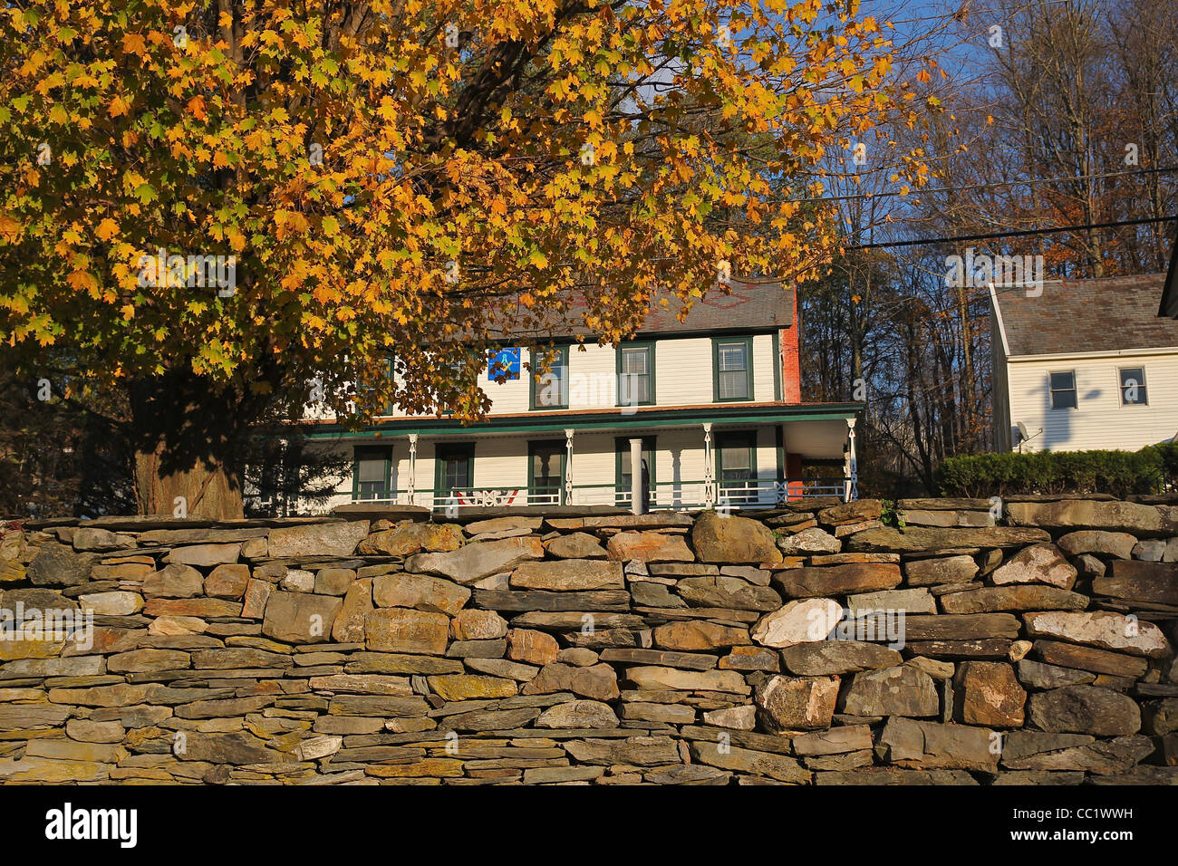 A stone wall in a small Vermont village. Pawlet, Vermont, United States ...